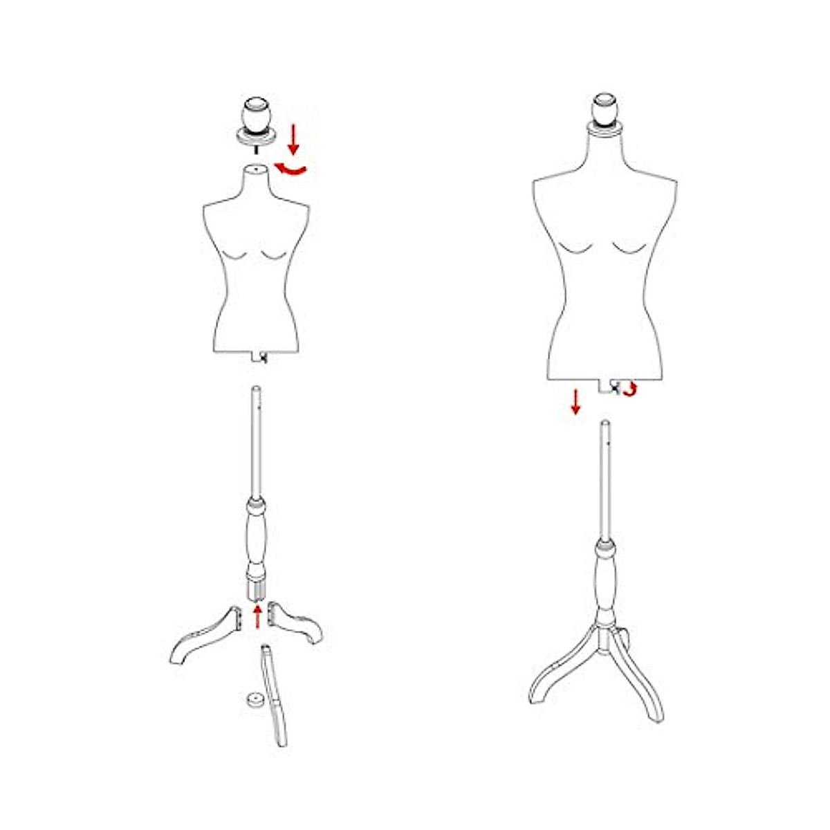 Female Mannequin Torso with Stand, Height Adjustable from 52'' to 67'' Dress Form with Tripod Base, for Dress Jewelry, Display, Beige Printing