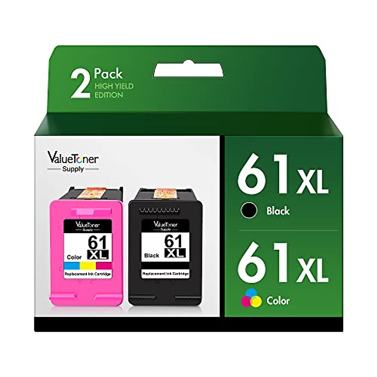 Valuetoner Supply 61XL Ink Remanufactured Replacement for HP 61 XL Black Color Ink Cartridge Combo Pack for HP Envy 5530 4502 4500 OfficeJet 2620 DeskJet 1510 1512 1055 Printer(1 Black, 1 Tri-Color)