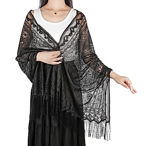 Ladiery Lace Shawls and Wraps For Women Evening Party Dress, Soft Cashew Floral Lightweight Fringe Stole for Wedding