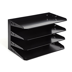 Huron Desktop Horizontal 4-Slot Legal File Binder Organizer Storage Letter Tray, Black Commercial Grade Steel