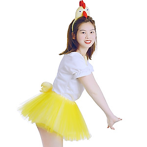 Jmkcoz Chicken 3D Animal Costume 3D Chick Headband Bowtie Tail Tutu Set for Halloween Christmas Cosplay Party