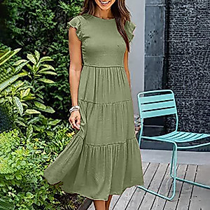 Ceboyel Womens Flutter Sleeve Summer Dresses Bohemian Maxi Long Dress Tiered Ruffle Dresses Elegant Casual Weddings Clothing