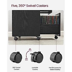 VASAGLE Lateral File Cabinet, Home Office Printer Stand, 3-Drawer Mobile Filing Cabinet with Open Storage Shelves, for A4, Letter-Size Files, Black with Wood Grain UOFC041B56