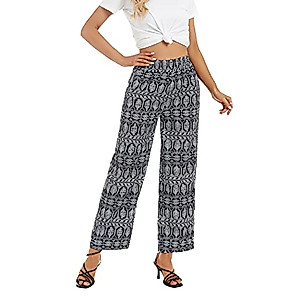 AMAMDHGA Womens Casual High Waisted Wide Leg Pants Work Leg Dress Slacks with Pockets Black XL