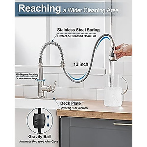 HOIGY Brushed Nickel Pull Down Kitchen Faucet and Bathroom Sink Faucet Set, 3-Function Pull-Out Kitchen Faucets with Deck Plate, 3 Hole Widespread Bathroom Sink Faucet with Pop-up Drain