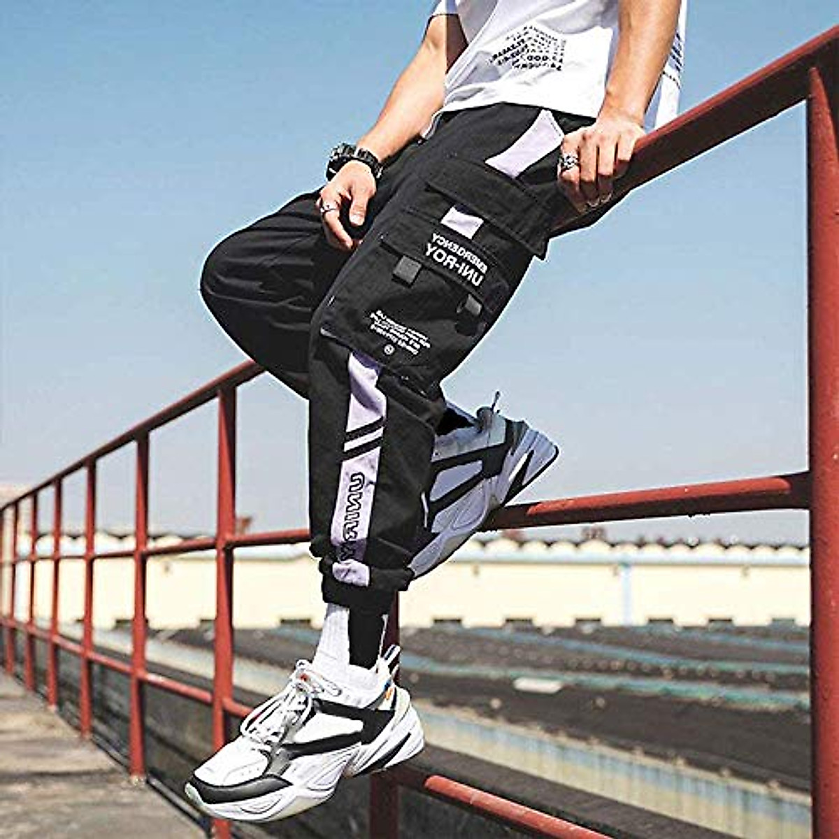 XYXIONGMAO Men's Tactical Streetwear Joggers Goth Clothes Baggy Casual Sports Pants Baggy Casual Techwear Hip Hop Sweatpants Black Cargo Pants for Men(Black, XL)