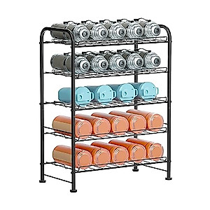 OYEAL Water Bottle Storage Rack 5 Tier Bottled Water Holder Organizer Freestanding Floor Beverage Soda Drink Stand Shelf for Kitchen Pantry Can Storage, Hold 30 Bottles, Black