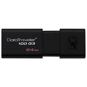Kingston 64GB 100 G3 USB 3.0 DataTraveler (DT100G3/64GB), Black