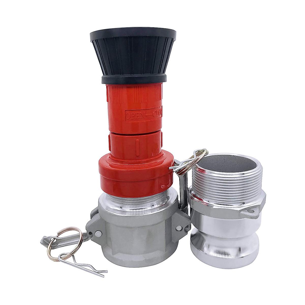 SpringSpray 2" NPSH Heavy-Duty Industrial Fire Hose Nozzle with 2 x Aluminum 2 inch Camlock Fittings Couplings Fire Equipment Constant Flow Fog Nozzle