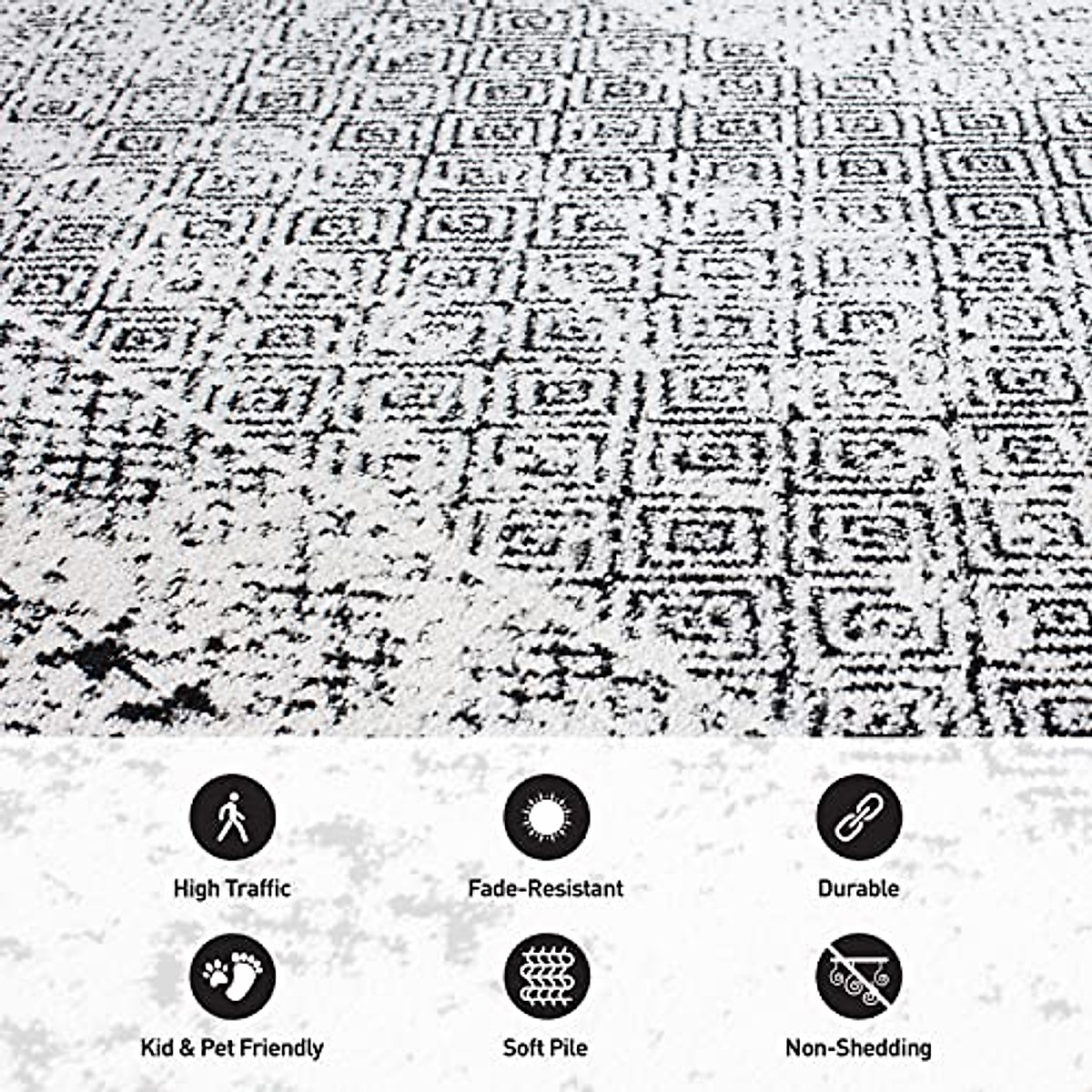 Rugshop Bohemian Distressed Border Stain Resistant High Traffic Living Room Kitchen Bedroom Dining Home Office Area Rug 5'x7' Black