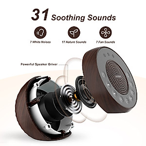 Housbay White Noise Machine with 31 High Fidelity Soothing Sounds, 5W High Power Loud Enough Speaker, Easy Volume Control, Sleep Timer, Sound Machine for Baby, Kids, Adults, Light Sleeper -Wood Grain