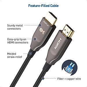 Cable Matters Unidirectional CL2 Rated (in-Wall Installation) Active 8K @60Hz Fiber Optic HDMI Cable 32.8 ft / 10m - Support 4K@120Hz HDR - Compatible with Xbox Series X, PS5, Apple TV, PC, Projector