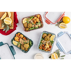 Ello Duraglass Glass Food Storage Meal Prep Containers /Bowls with Silicone Sleeve and Airtight Lids, 10 Piece 5 Pack, Melon, 3.4 Cups, Mixed