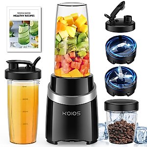 KOIOS Blender for Smoothies, 1000W Personal Blender and Grinder Combo for Kitchen with 2x27oz Portable Smoothie Cups with To-Go Lids 12oz Coffee Cup with Seal Cover Non-BPA for Baby Food, Ice Drinks