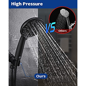 High Pressure Handheld Shower Head VMASSTONE 7-Spray Setting Showerhead Kit with 59" Stainless Steel Hose and Adjustable Mount for Showering Enjoyment Even at Low Water Flow (HM-002 Matte Black)