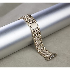 Mtozon Bling Bands Compatible with Fitbit Charge 5, Dressy Metal Bracelet Luxurious Rhinestone Replacement Wristband for Women, Soft Gold