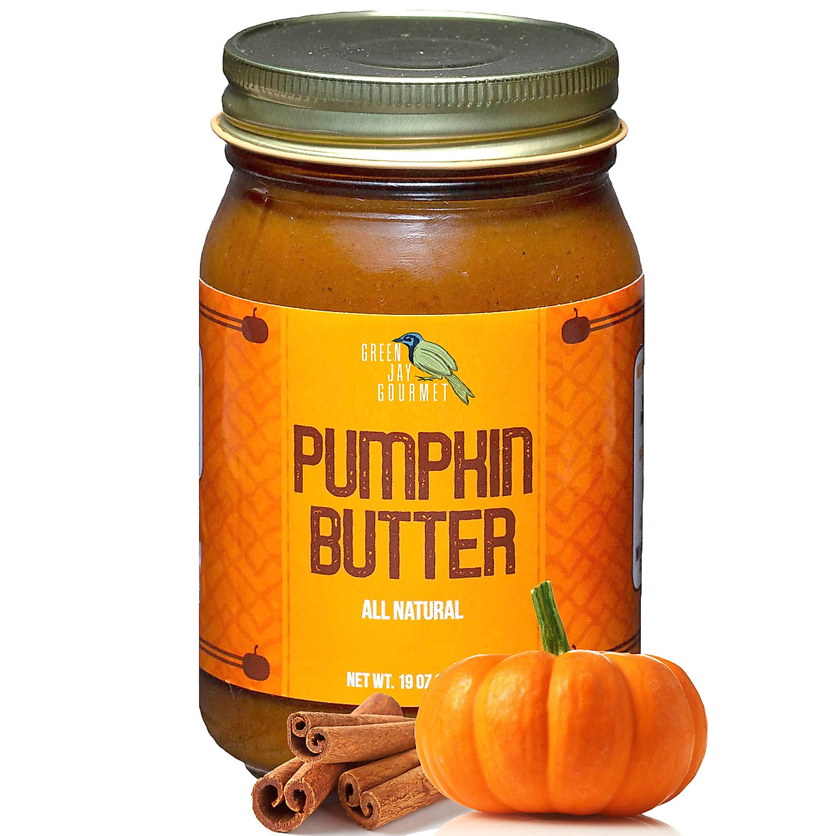 Green Jay Gourmet Pumpkin Butter 19 Ounces - All-Natural, Gluten-Free Fruit Spread - Pumpkin Spread with Pumpkins & Spices - Gourmet Fruit Butter - No Corn Syrup, Preservatives or Trans-Fats