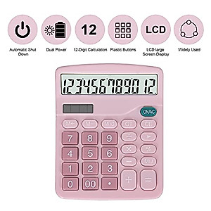 EooCoo Basic Standard Calculator 12 Digit Desktop Calculator with Large LCD Display and Sensitive Button for Office, School, Home & Business Use - Pink
