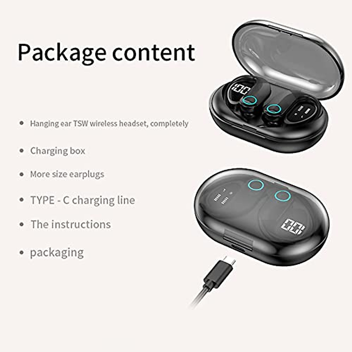 SMIDOW Wireless Earbuds Digital Power Display Bluetooth Headphones Built-in Microphone 5.2 Binaural in-Ear Sports Waterproof Noise Cancellation, Compatible for iPhone Android (Black F)