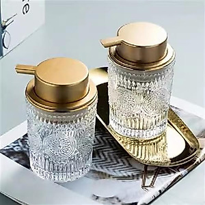 Glass Foam Soap Dispenser, Portable Press Soap Bottle, Refillable Foaming Pump Bottle with Gold Pump, Foam Hand Soap Dispenser for Bathroom Kitchen, Modern Home Bathroom Decor