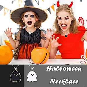 2 Pcs Black White Ghost Pendant Necklace, Lovely Ghost Enamel Charm Necklace for Women Girls Friendship BFF Couple Memorial Jewelry Valentines Day Halloween Costume Decor, One-size