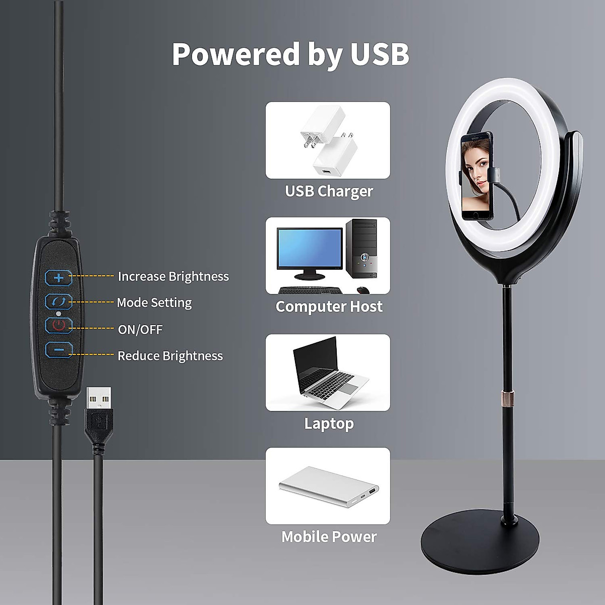 Auckoue 12'' Ring Light with Stand & Phone Holder, Dimmable Selfie Ring Light with Mirror, Desktop led Ring Light for Laptop Computer Video Conference, Live Streaming, YouTube, Vlogging, Makeup