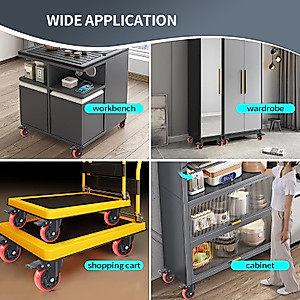 5 Inch Caster Wheels with Brake, Casters Set of 4 Heavy Duty 2000LBS, Safety Dual Locking Industrial Casters, Polyurethane Foam No Noise Wheels for Cart, Workbench(Two Hardware Kits Provided)