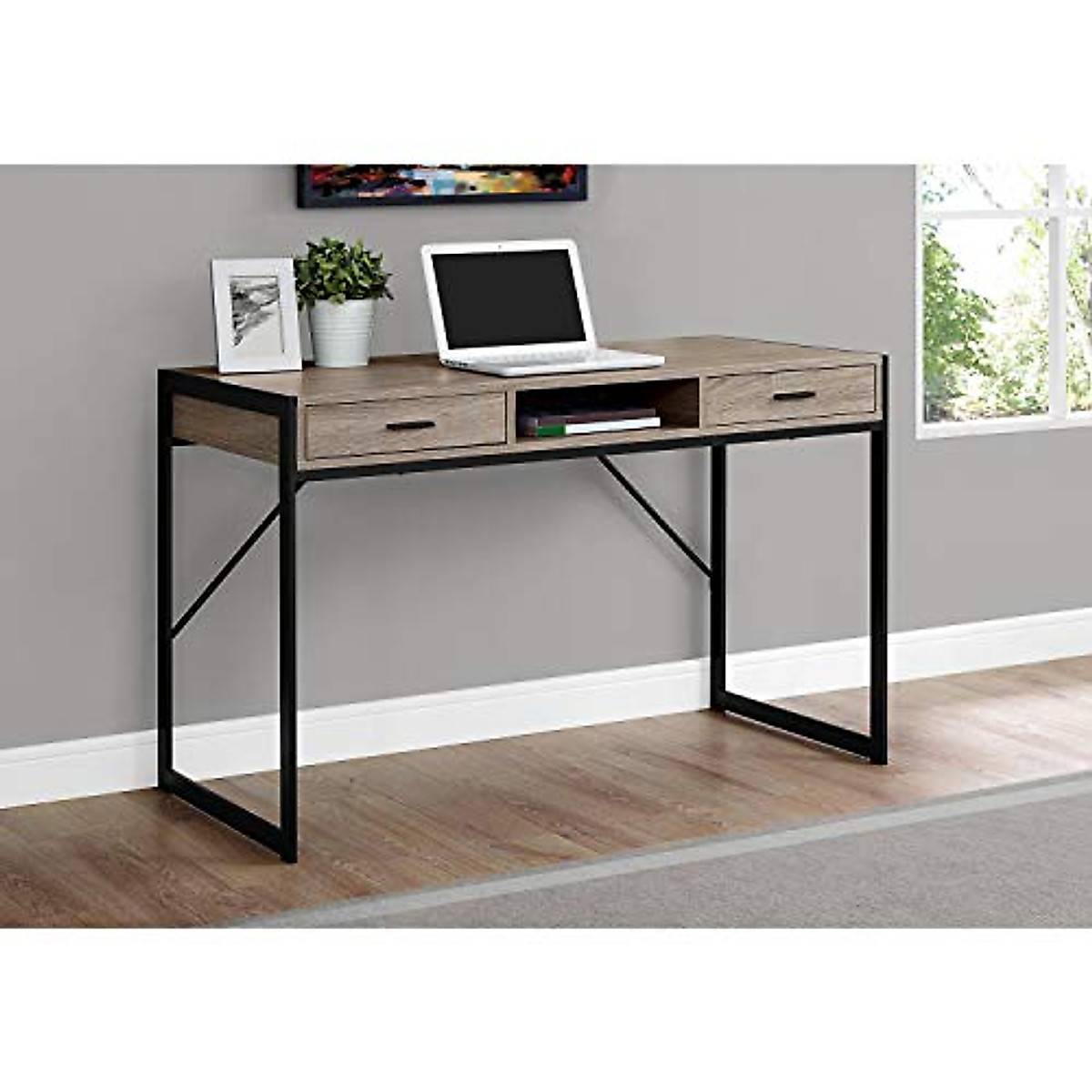 Monarch Specialties Contemporary Laptop Table with Drawers and Shelf Home & Office Computer Desk-Metal Legs, 48" L, Dark Taupe