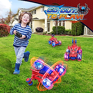 Remote Control Car,360° Rotating 2.4GHz Fast Stunt RC Cars with Wheel Lights Off Road RC Crawlers Toys for Boys 4-6 6-8 8-12 Birthday Easter Gifts