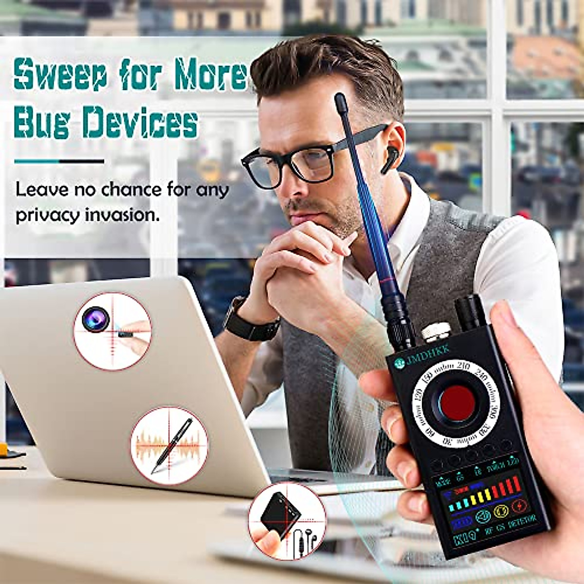 JMDHKK Hidden Camera Detector - 4-in-1 Anti-Spy Device for Privacy