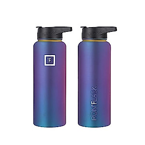 IRON °FLASK Sports Water Bottle - 40 Oz 3 Lids (Straw Lid), Leak Proof - Stainless Steel Gym & Sport Bottles for Men, Women & Kids - Double Walled, Insulated Thermos, Metal Canteen