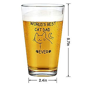 World's Best Cat Dad Ever Beer Glass, Novelty Gifts Idea for Dad Father Cat Dad Friends Men Cat Lover Pet Owner, Cat Lover Gift for Father’s Day Birthday Christmas, Funny 15Oz Drinking Beer Glass