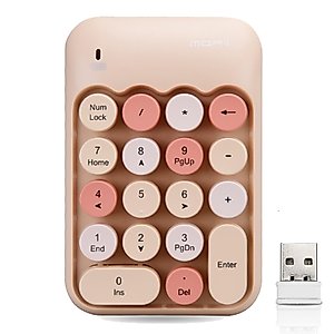 Lomiluskr Wireless Numeric Keypad with 2.4G USB Receiver, Cute Colorful Round Keycaps, Portable Financial Accounting Numpad Number Keyboard, Suitable for PC, Laptop (Milk Tea)