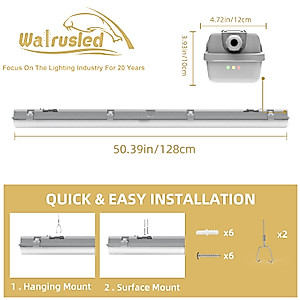 4FT Tri-Level Sensor LED Vapor Tight Emergency Light, Battery Backup, IP65 IK08, 20W(2500lm)/40W(5000lm) Selectable, 5000K, Dimmable, Outdoor Waterproof Shop Light, Vapor Proof Lighting Fixture, FCC