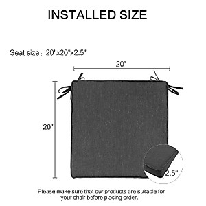 SUPMAISON Pack of 4 Outdoor Seat Cushion with double welt 20" x 20" x 2.5",zipper, foam (Charcoal Dobby)