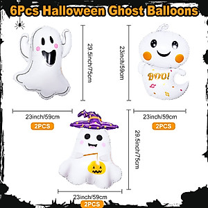 6Pcs Ghost Halloween Balloons Decorations， Giant Spooky Foil Mylar Balloons for Halloween Spooky Themed Birthday Baby Shower Wedding Party Decor Supplies