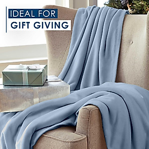 Martex 1B06870 Super Soft Fleece Lightweight Reversible Cozy Warm Sofa Blanket Low Lint Luxury Hotel Style All Seasons Layering Solid Pet Friendly Queen Size Bed and Couch Blankets, Full Queen, Blue