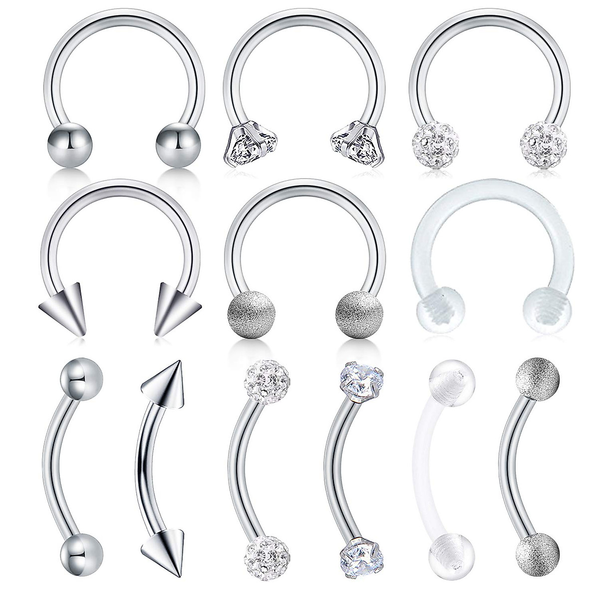 FECTAS 16G Lip Labret Studs Medusa Piercing Rings Eyebrow Ring Helix Conch Tragus Daith Rook Cartilage Flat Back Earrings Hoop Jewelry