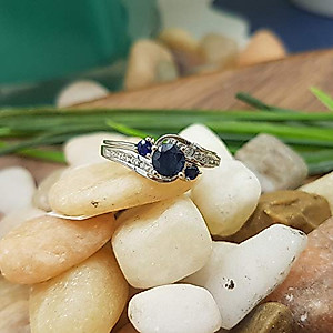 Dazzlingrock Collection Blue Sapphire & White Diamond Swirl Wedding Ring Set in 10K White Gold, Size 8.5