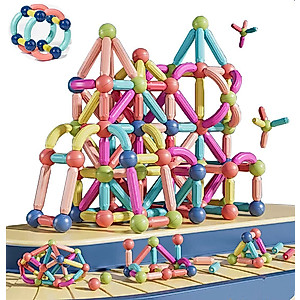 RITONS 80 PCS Magnetic Balls and Rods Building Sticks Blocks Set Educational Magnet Building Blocks Children Stacking Toys Puzzle Magnetic Blocks Creativity STEM Toys for Kids Age 3+