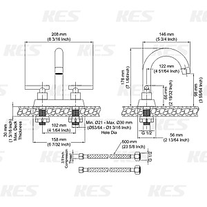 KES 4 Inches Centerset Bathroom Sink Faucet Brushed Nickel Morden Vanity Faucet Brass Construction, Sink Drain Not Included, L4117LFF12-BN