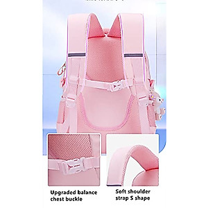 Myyunhx Backpack for Girls 17Inch Large Capacity Girl School Backpack for kid with Plush Cartoon Pendant and Decorative Card (Purple)