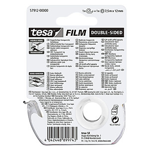 tesafilm Double-Sided Adhesive Tape - Easy hanging of Paper, Photos and Decorations, 1 Roll, 24.6 ft x 0.5 in, Transparent