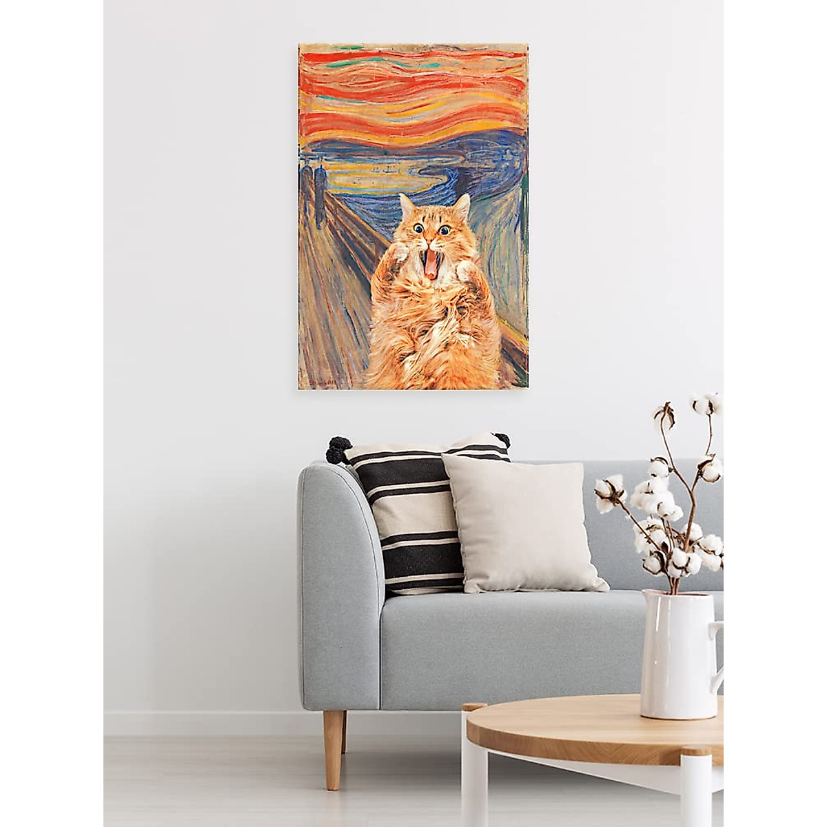 Abstract Edvard Munch Canvas Wall Art Famous Art The Scream Funny Cat Aesthetic Poster Retro Print Paintings Orange Gallery Wall Decor Pictures for Bedroom Living Room 12x16 Inch Unframed