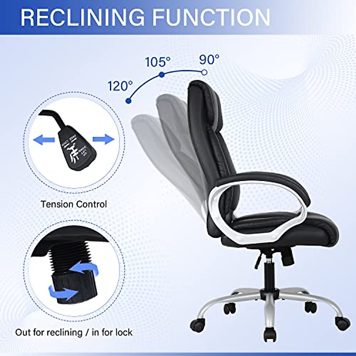 Home Office Chair Executive Desk Chair Ergonomic Computer Chair with Lumbar Support Headrest Armrest High Back Rolling Swivel Chair PU Leather Task Chair for Adults