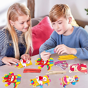 Xqumoi 28Pcs Valentine's Day Unicorn Wooden Sticks DIY Crafts Kit Exchange Gift with Creative Gift Cards Art Craft Ornament with Googly Wiggle Eyes Handmade Projects Party Decorations Favors for Kids