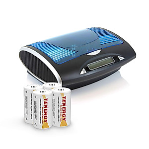 Tenergy Rechargeable NiCd D Batteries and T9688 LCD Smart Charger, 4 Pack D Size Battery Cells and Charger