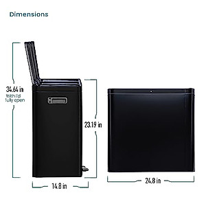 Home Zone Living 15.9 Gallon Kitchen Trash Can, Three Removable Liners for Recycling and Trash, Wide Stainless Steel Shape, Black (5.3 + 5.3 + 5.3 for 15.9 Gallon Total)