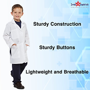 Dress Up America Lab Coat for Kids - Doctor's White Lab Coat Costume for Girls and Boys - 3/4 Length Lightweight Lab Coat