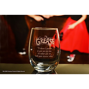 Grease Etched Stemless Wine Glass - w/Logo & Quote "It doesn't matter if you win or lose, it's what you do with your dancin' shoes" - Premium Quality Licensed, Handcrafted Glassware 15oz